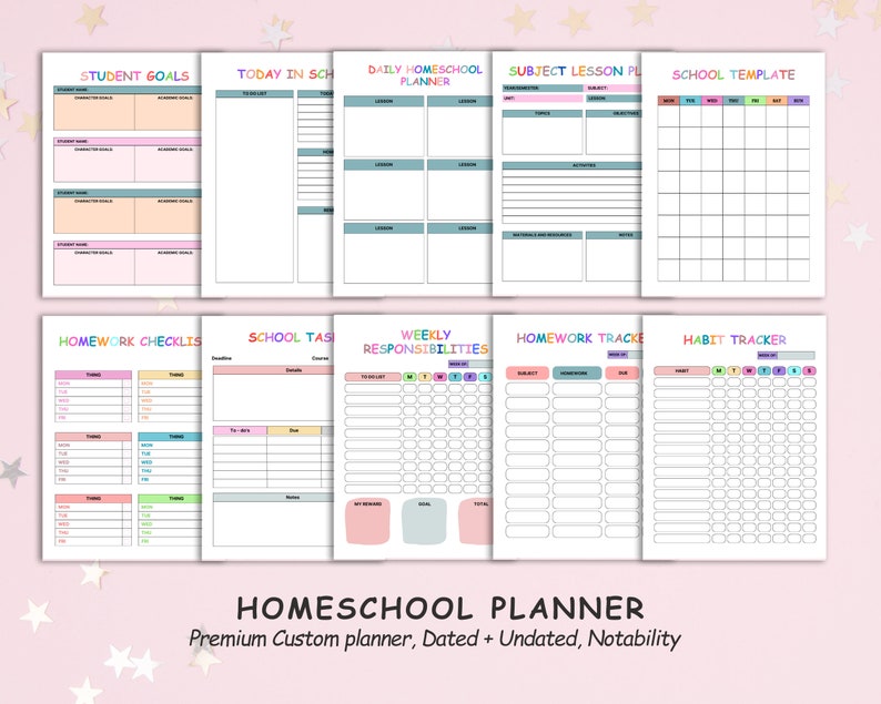 Colorful Homeschool Planner, Academic Weekly Organizer, Student Agenda ...