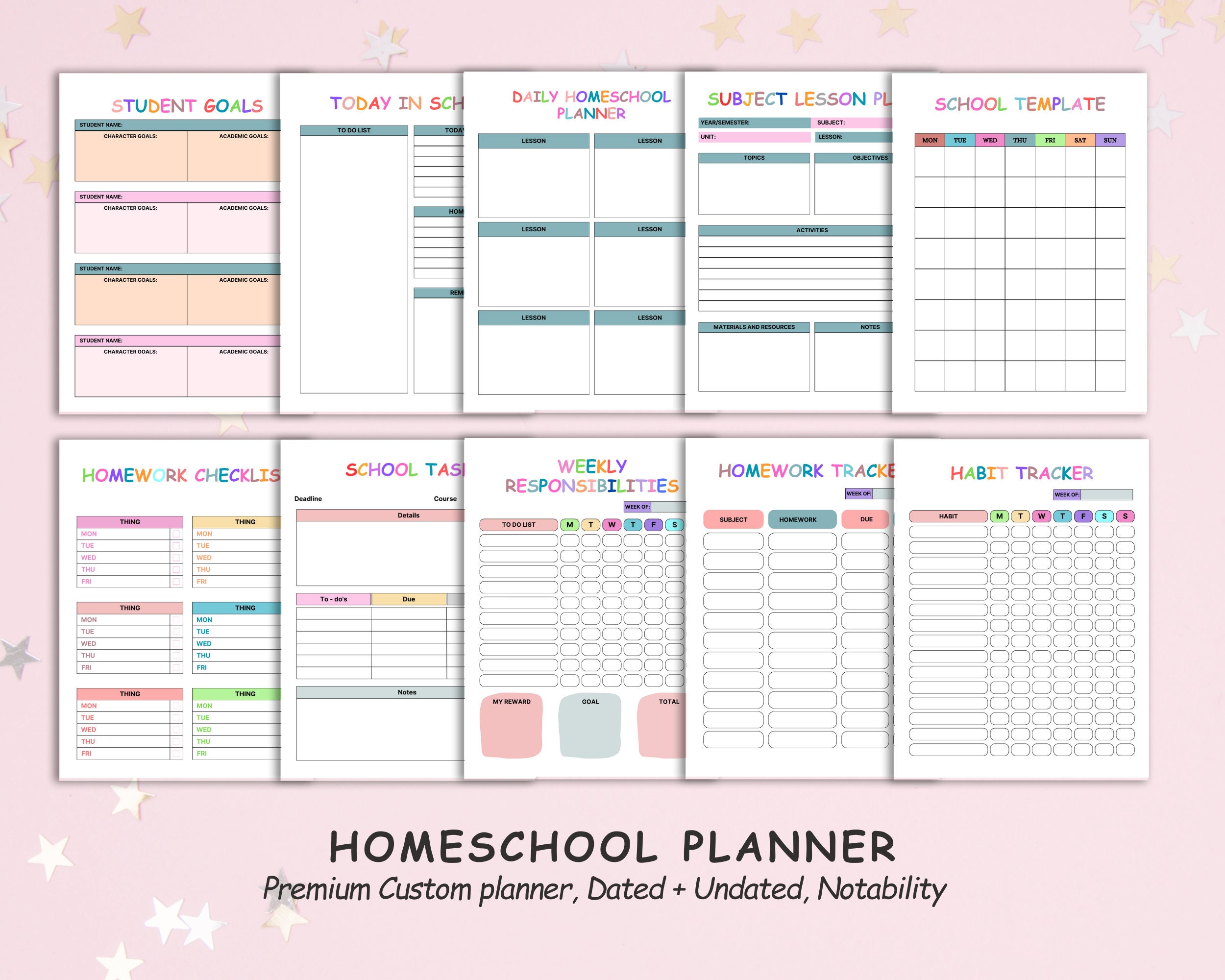 Colorful Homeschool Planner, Academic Weekly Organizer, Student Agenda ...