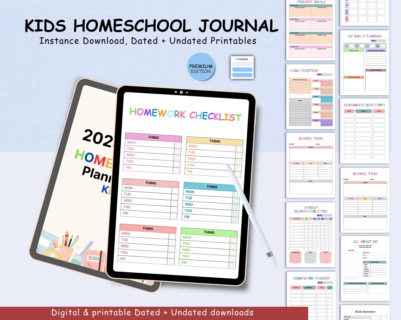 Colorful Homeschool Planner, Academic Weekly Organizer, Student Agenda ...