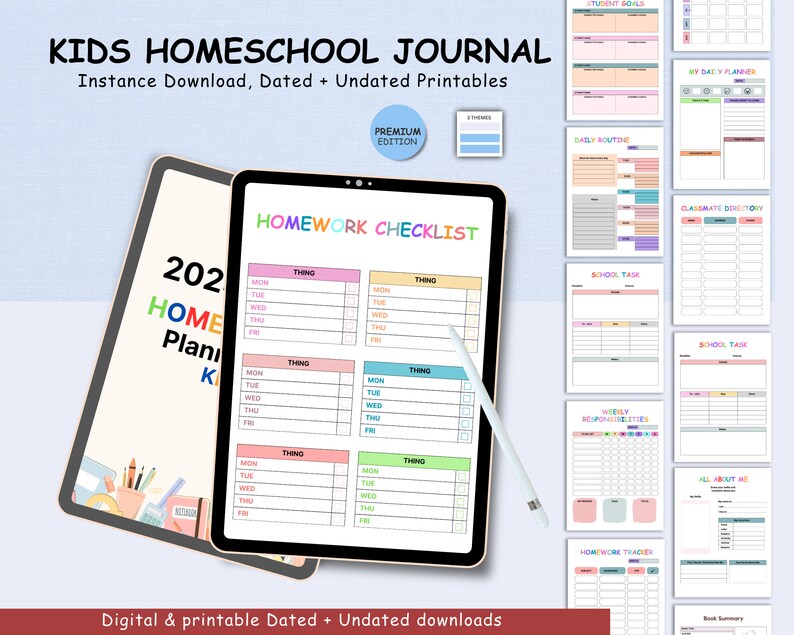 Colorful Homeschool Planner, Academic Weekly Organizer, Student Agenda ...