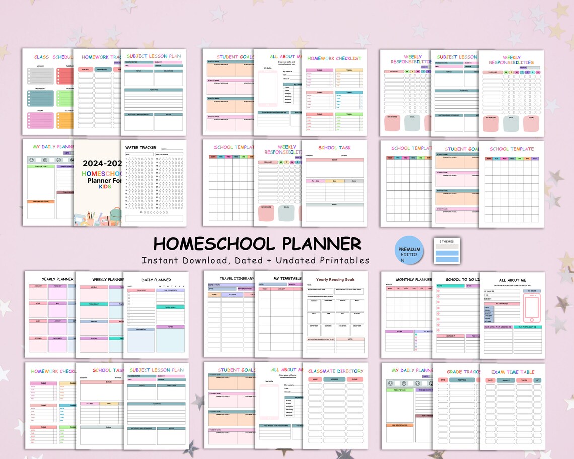 Colorful Homeschool Planner, Academic Weekly Organizer, Student Agenda ...