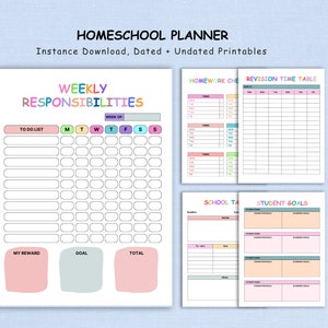 Colorful Homeschool Planner, Academic Weekly Organizer, Student Agenda ...