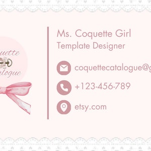 Coquette Pink Business Card Template: Lacey Ribbon Bow (PDF) - Etsy