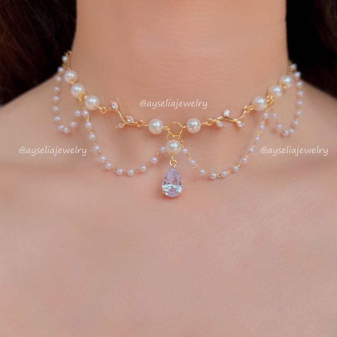 Royalcore Necklace, Bridgerton Jewelry, Gold Bride Jewelry, Elegant ...