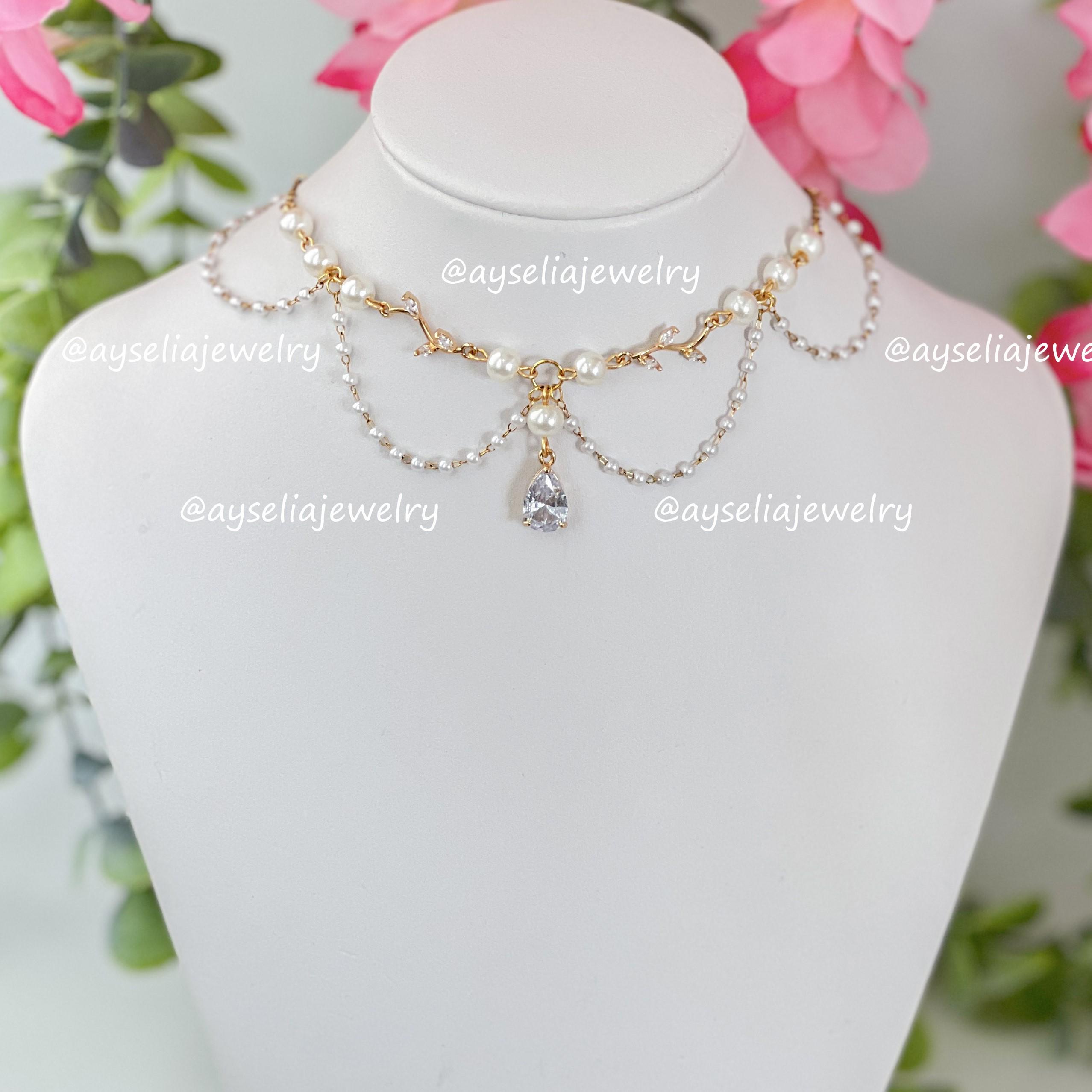 Royalcore Necklace, Bridgerton Jewelry, Gold Bride Jewelry, Elegant ...