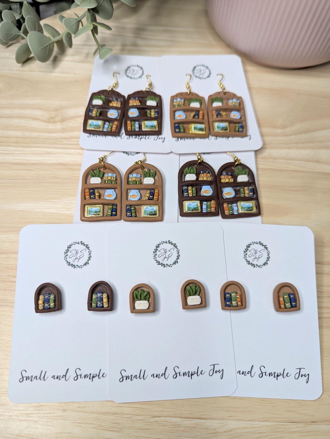 Book Lover's Miniature Bookshelf Earrings Statement Pieces or Studs in ...