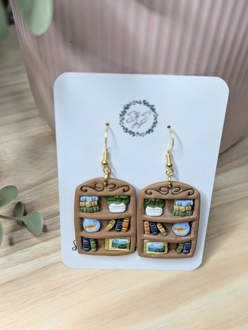 Book Lover's Miniature Bookshelf Earrings Statement Pieces or Studs in ...