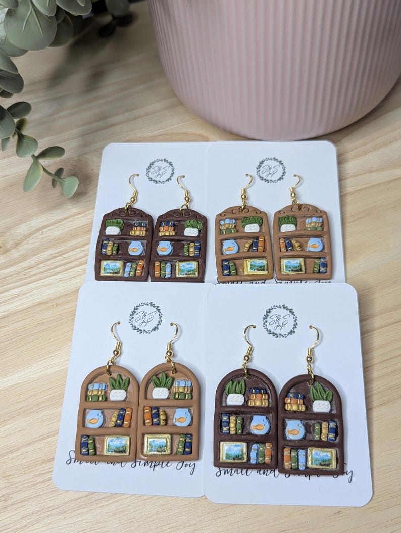 Book Lover's Miniature Bookshelf Earrings Statement Pieces or Studs in ...