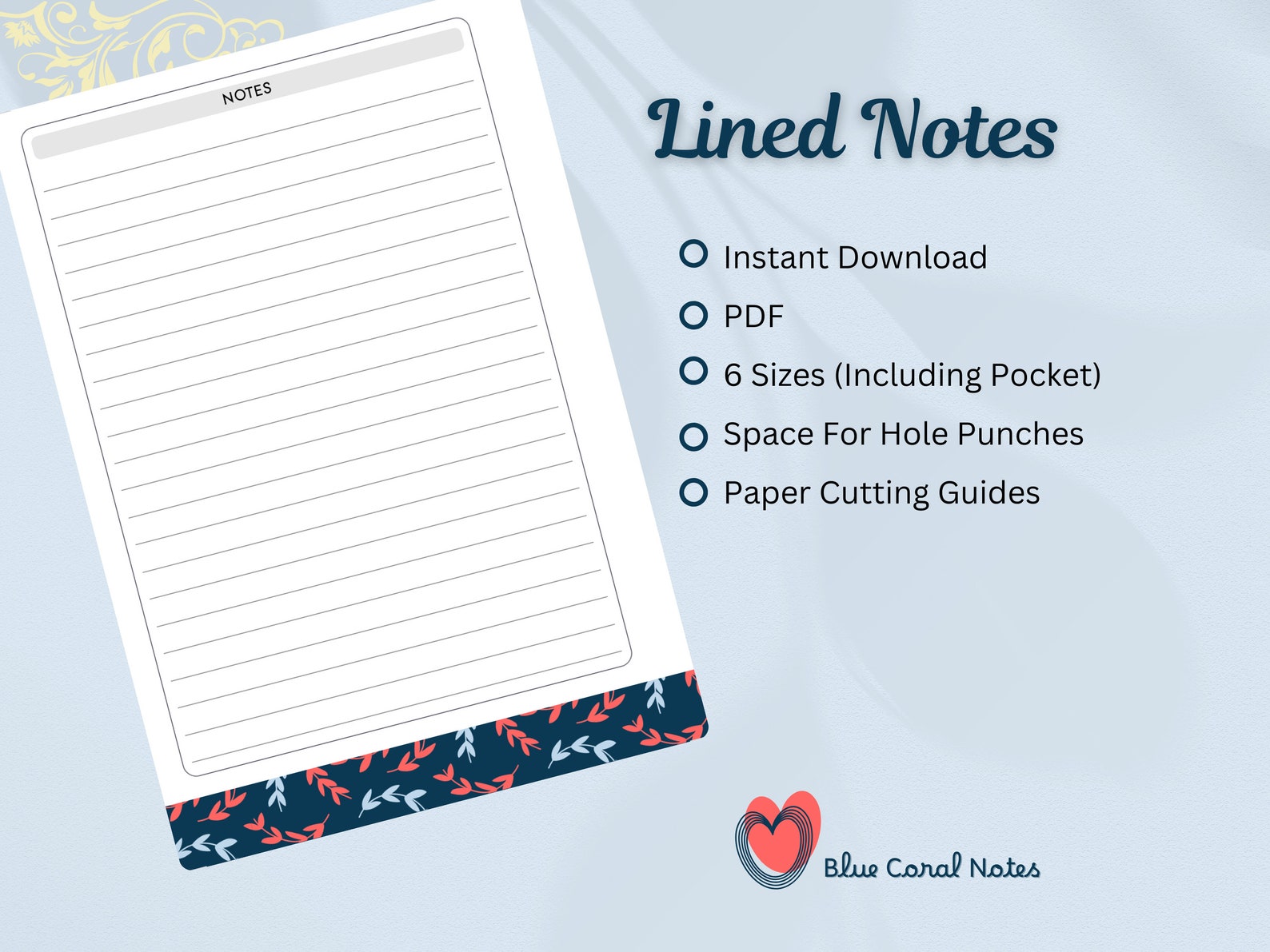 Lined Notes, Printable Note Insert, Simple Note Template, Planner ...