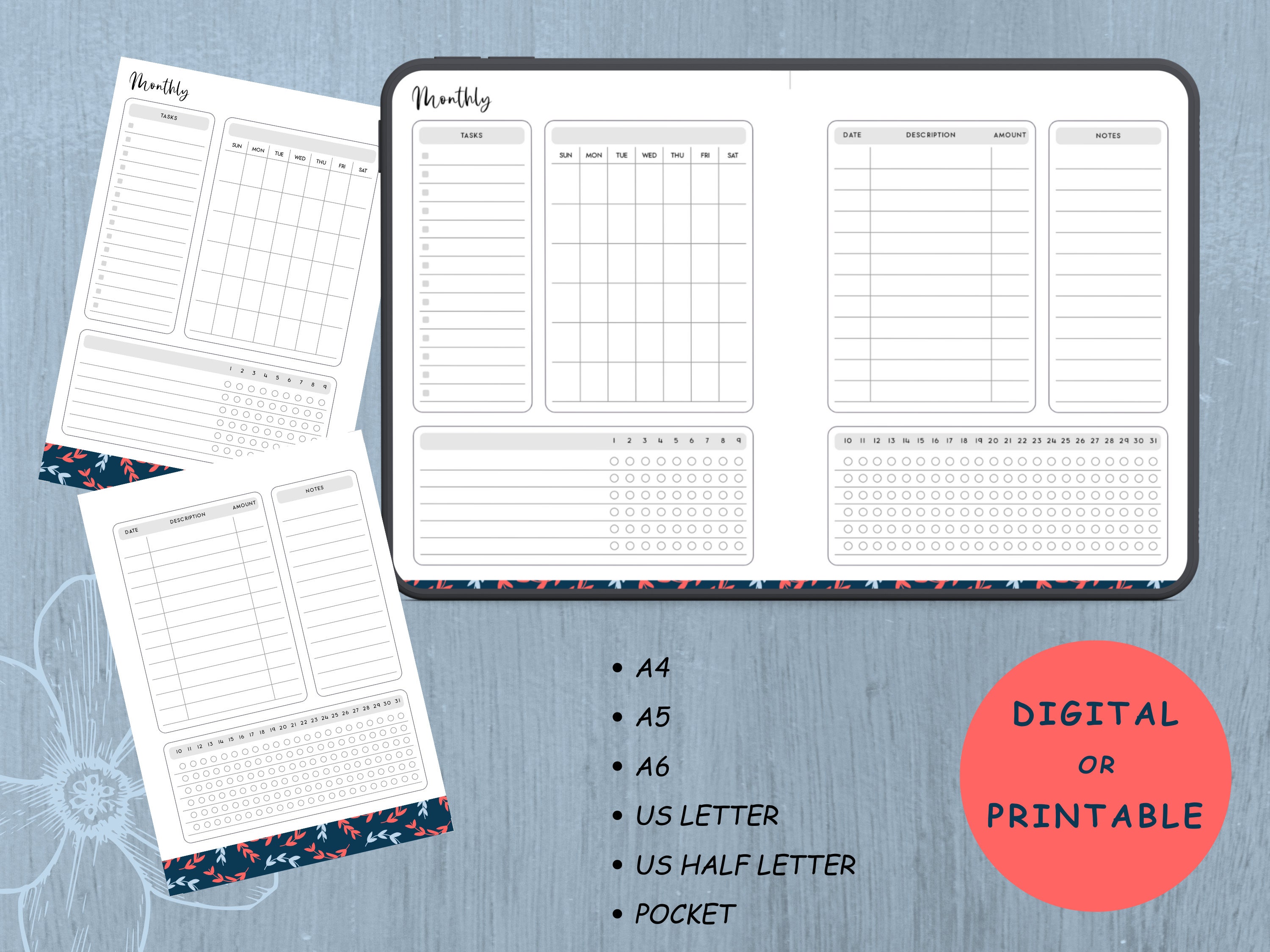 Monthly Planner Template, Task Scheduler, Habit Tracker, Organizational ...