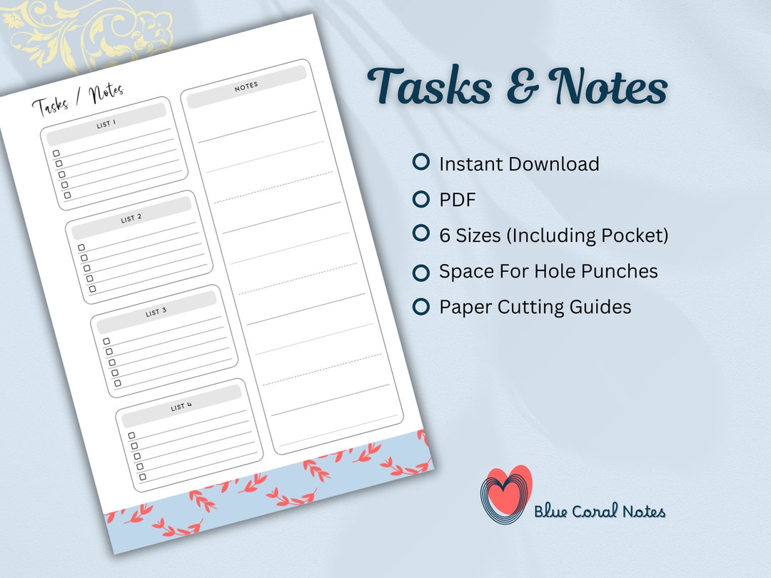 Tasks & Notes, to Do List Template, Task Planner Template, Notes ...
