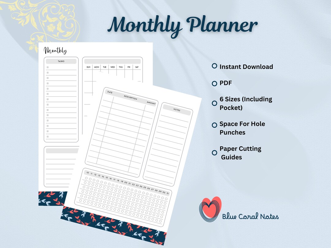 Monthly Planner Template, Task Scheduler, Habit Tracker, Organizational ...