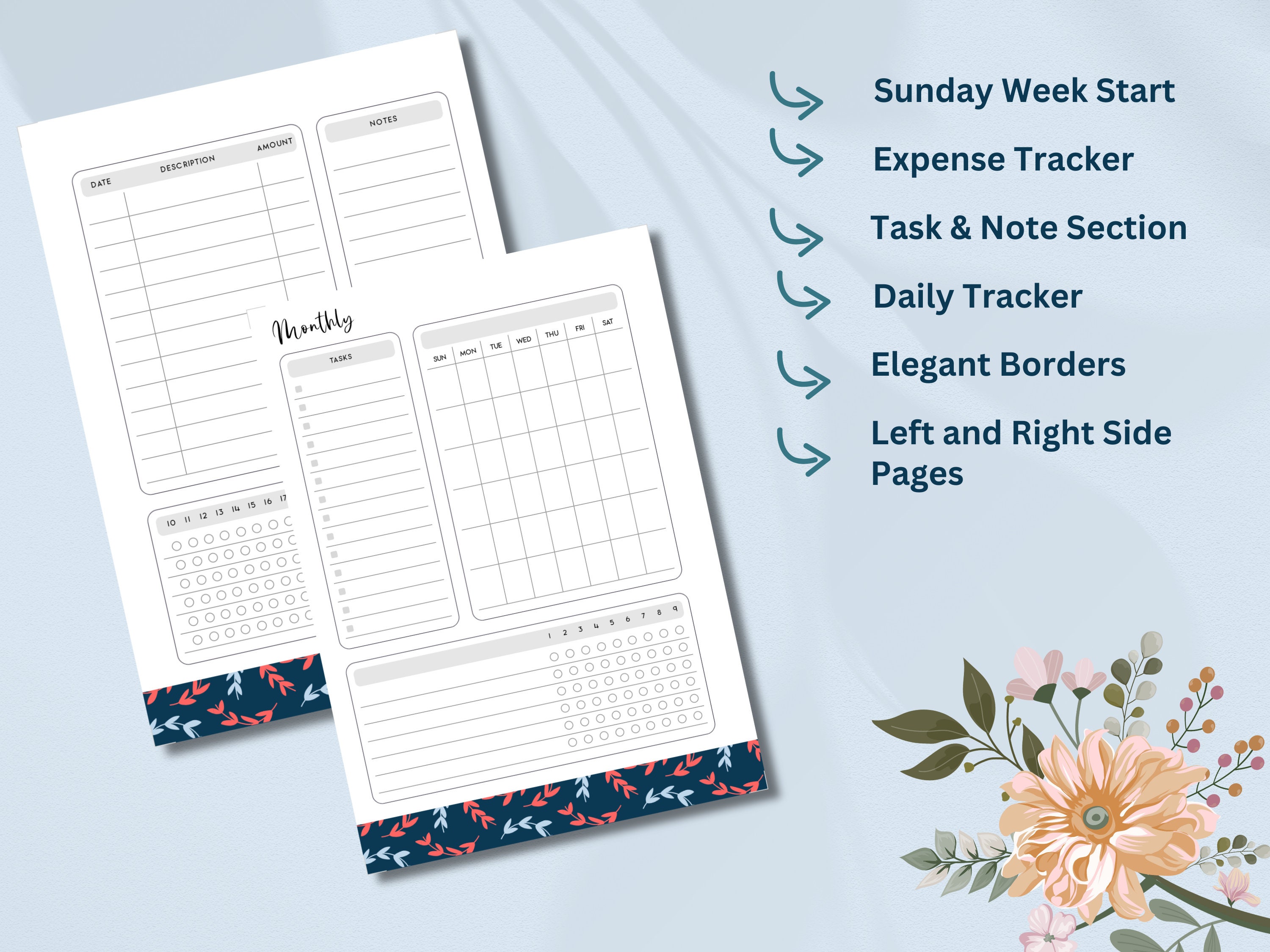 Monthly Planner Template, Task Scheduler, Habit Tracker, Organizational ...