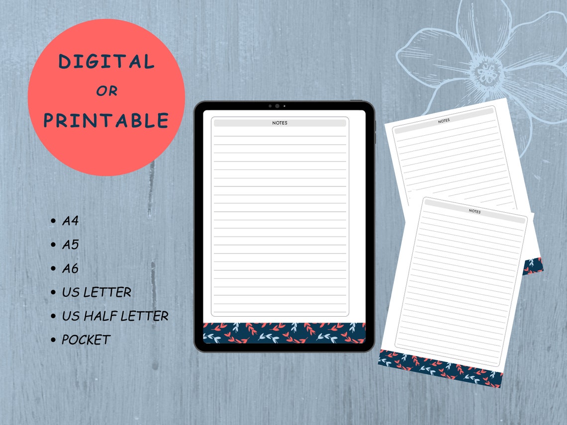 Lined Notes, Printable Note Insert, Simple Note Template, Planner ...
