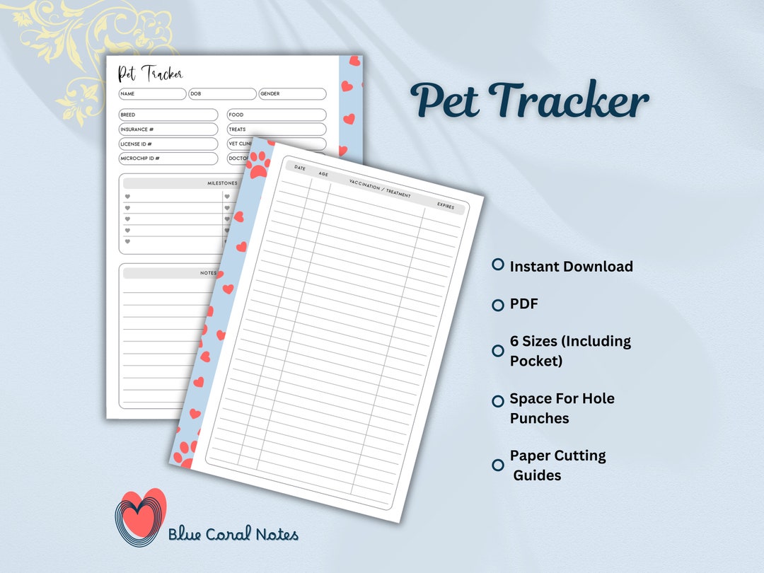 Pet Tracker, Pet Milestones, Sticker Section, Pet Notes, Pet ...