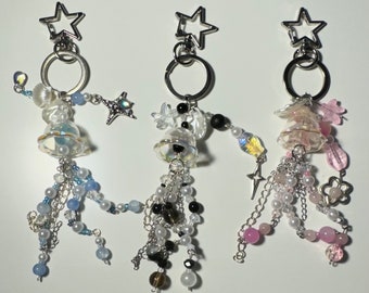 Y2k Deep Sea Dark and Light Blues Jellyfish Aesthetic Beaded Keychain ...