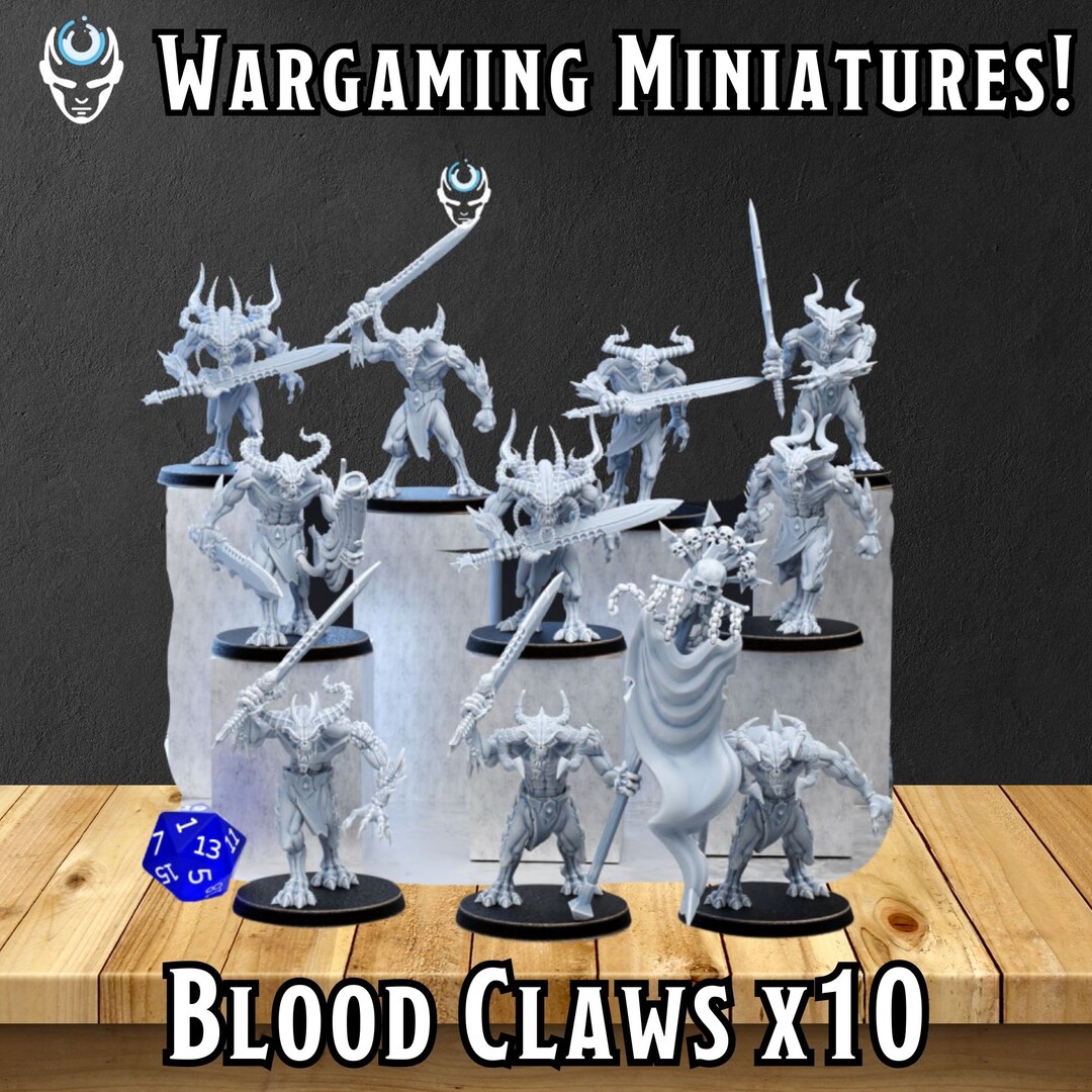 Blood Claws X10 Resin 3D Printed Wargaming Model Bases Included sized ...