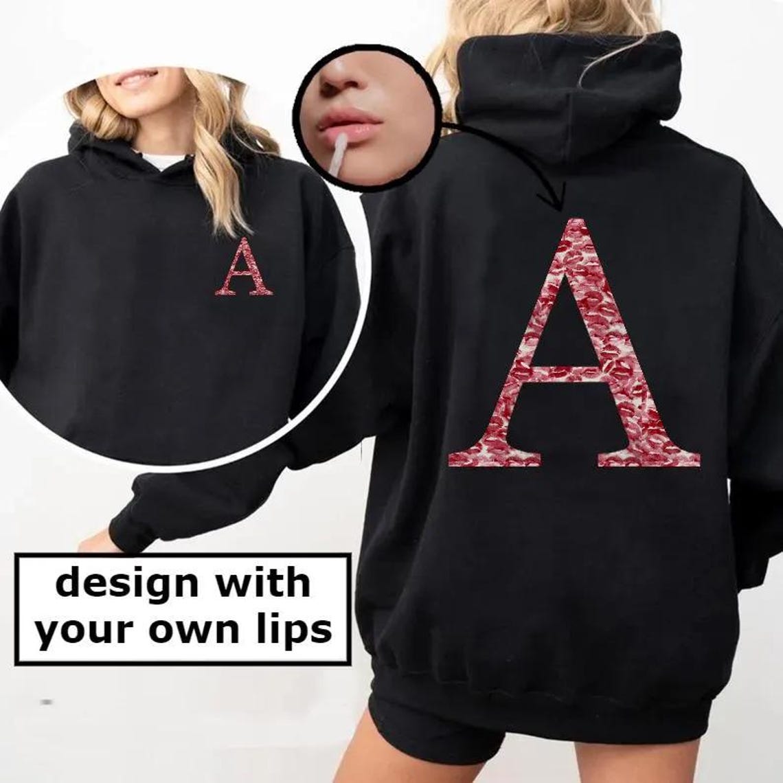 Custom Kiss Hoodie, Kiss Hoodie Initial, Kiss Mark Hoodie, Kisses ...