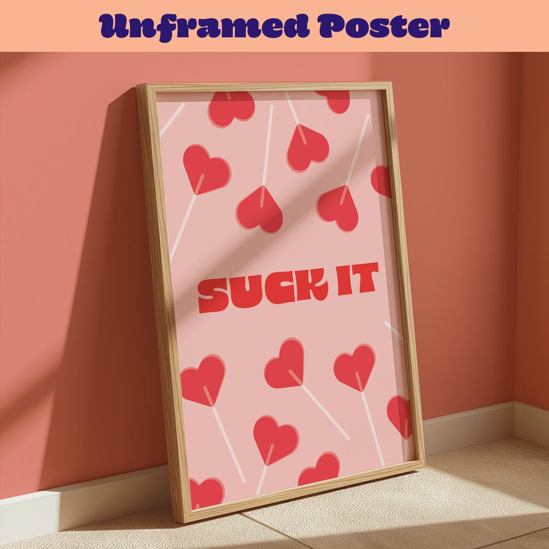 Red Heart Lollipop Art Print, Suck It Innuendo, Sassy Colorful Wall ...