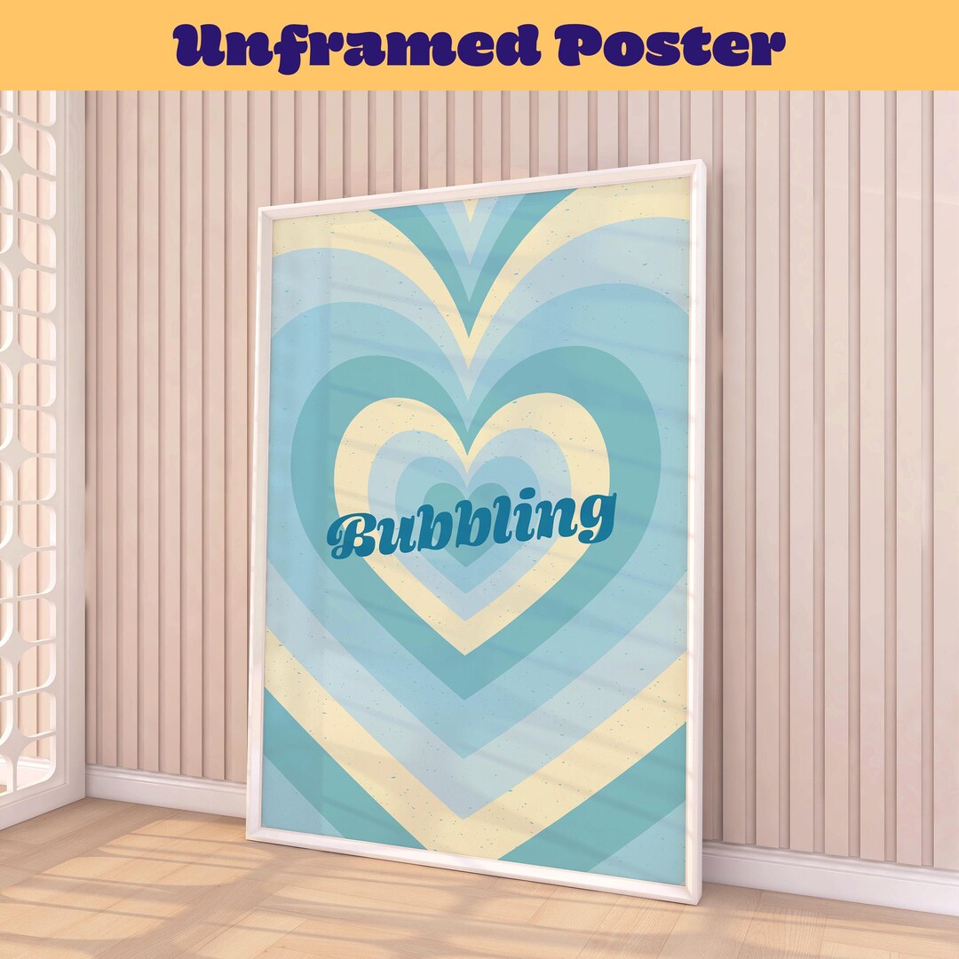 Bubbling Hearts Print Puff Girls Romantic Wallart Blue Aesthetic Home Decor Poster Powerpuff ...