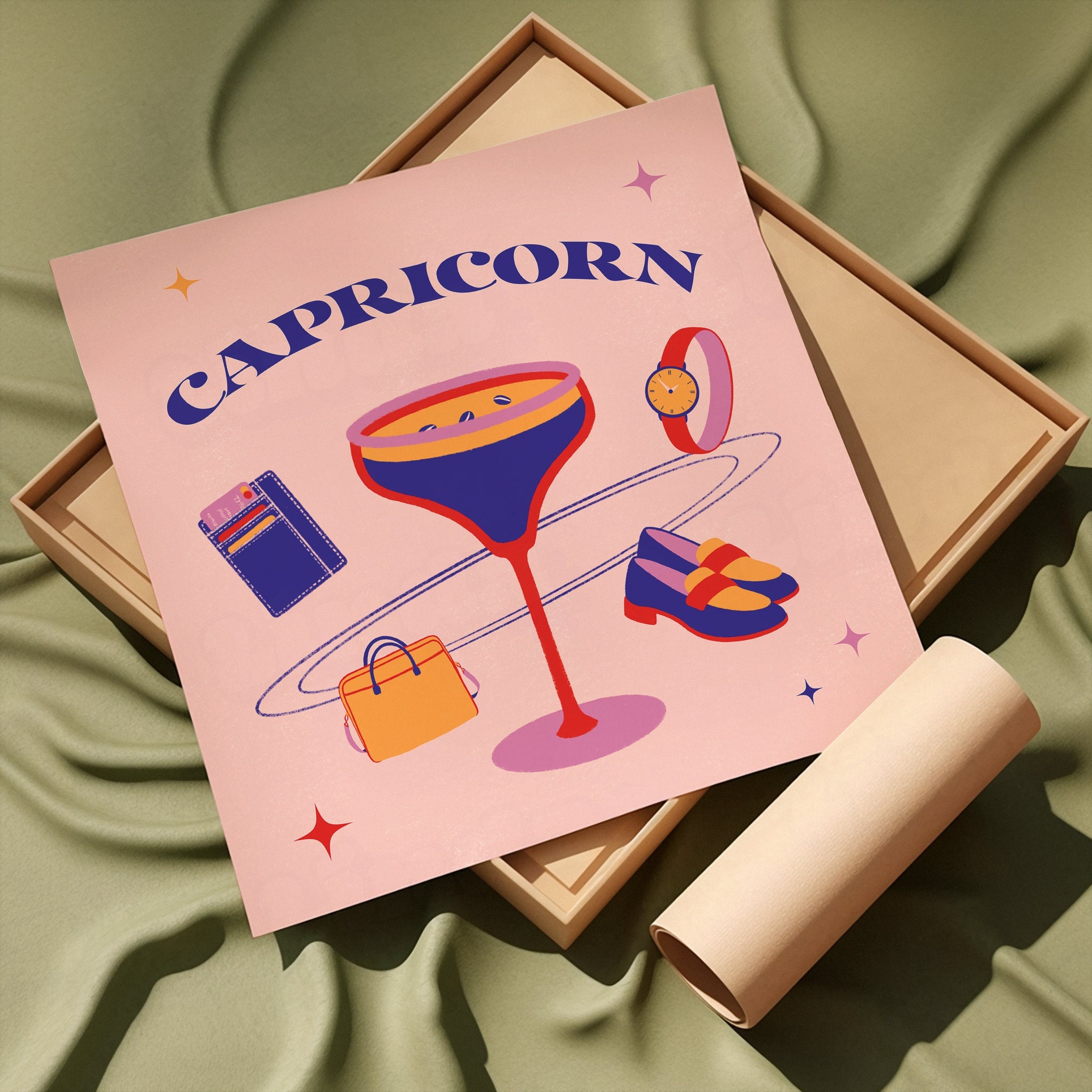 Capricorn Zodiac Sign Print Cocktail Posters Aesthetic Bar Cart ...