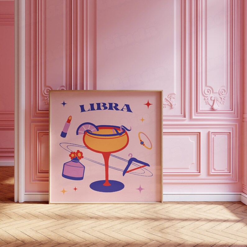Libra Sign Zodiac Printables Bar Cart Wall Art Astrology Wall Decor ...
