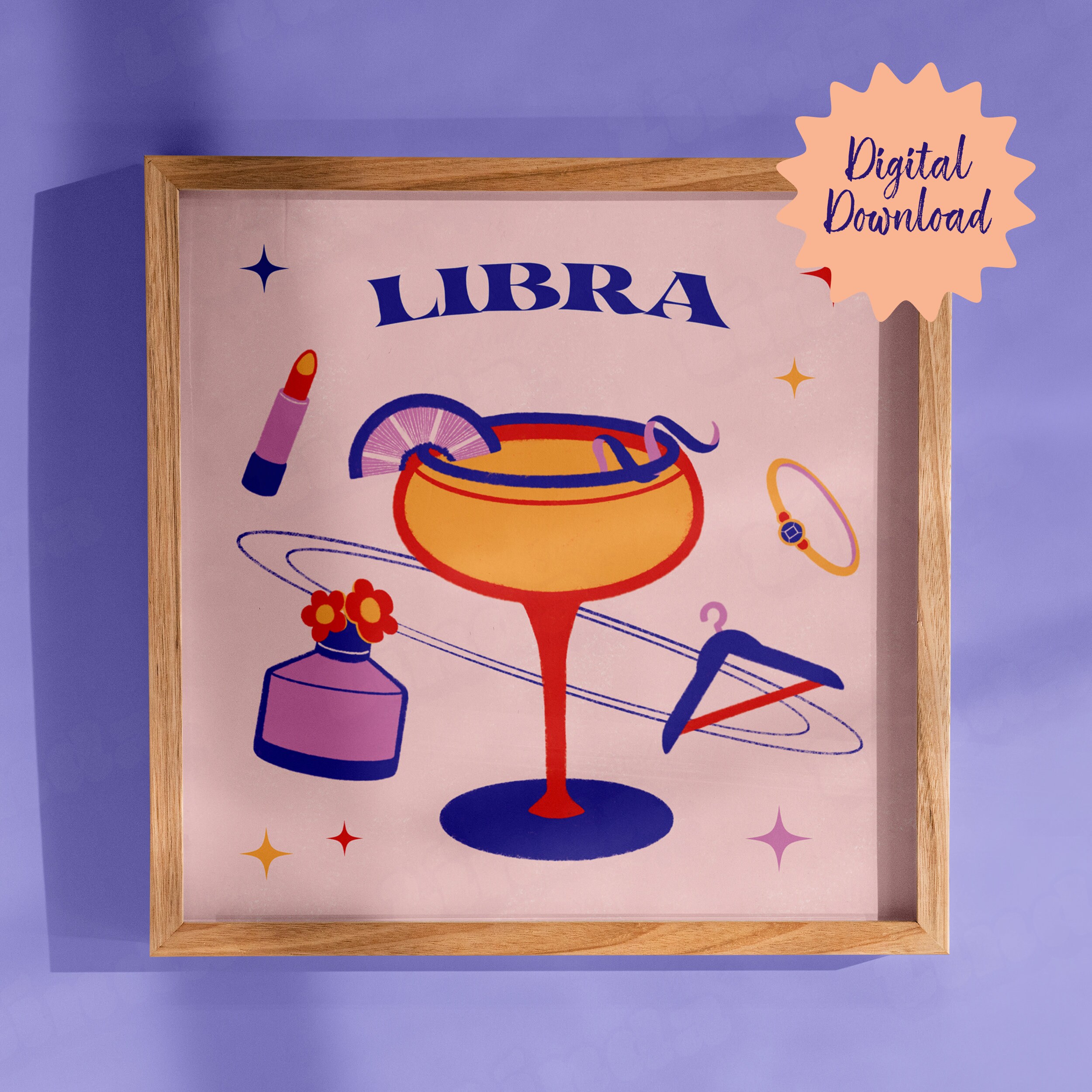 Libra Sign Zodiac Printables Bar Cart Wall Art Astrology Wall Decor ...