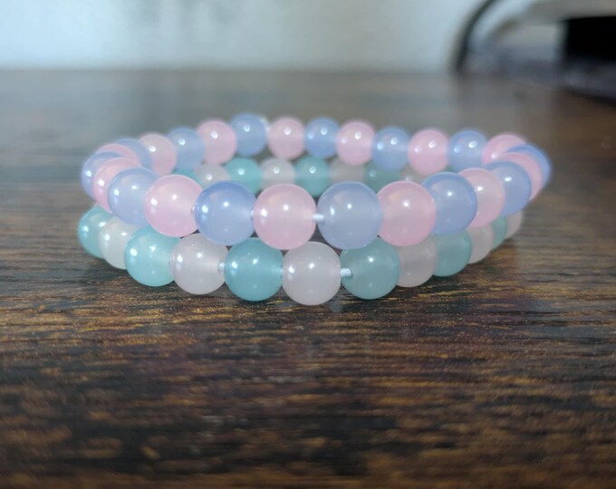 Pastel Beaded Bracelets – Handmade Stretch Bracelets in Pink & Purple ...