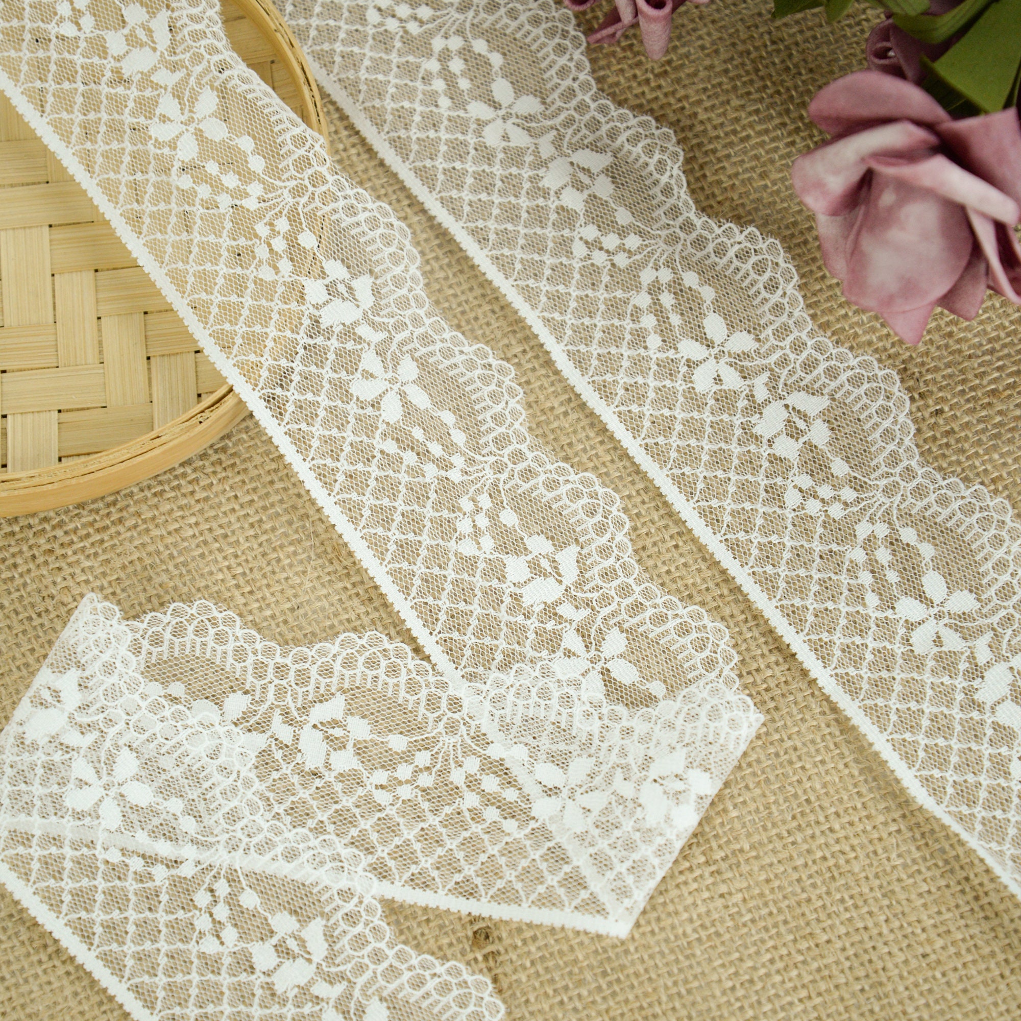 White Lace Trim Soft Lace Ribbon by the Yards, 2.42 Width trim ...