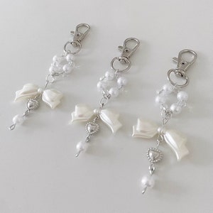 Pearly Coquette Elegant Handmade Aesthetic Keychain. White Ribbon ...