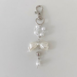 Pearly Coquette Elegant Handmade Aesthetic Keychain. White Ribbon ...