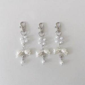 Pearly Coquette Elegant Handmade Aesthetic Keychain. White Ribbon ...