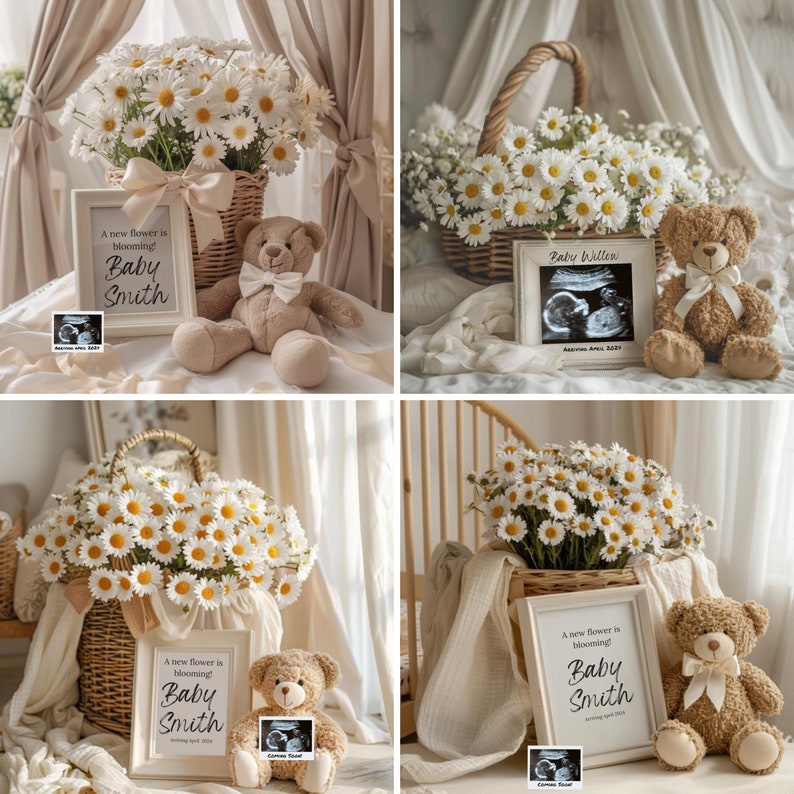 April Birth Flower Digital Baby Announcement for Pregnancy Announcement ...