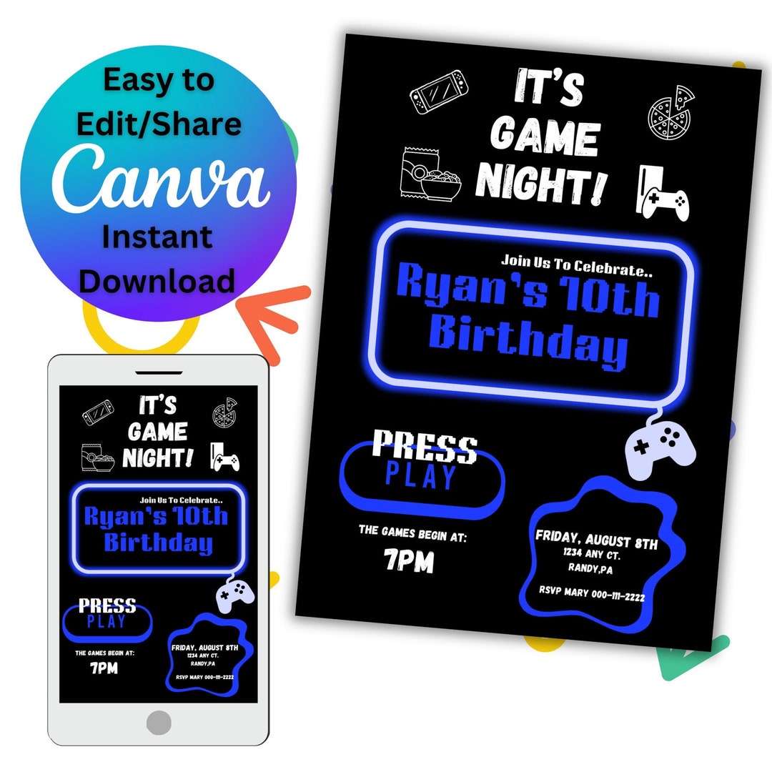 Game Night Invitation, Birthday Invitation, Game Night, Boy Girl ...