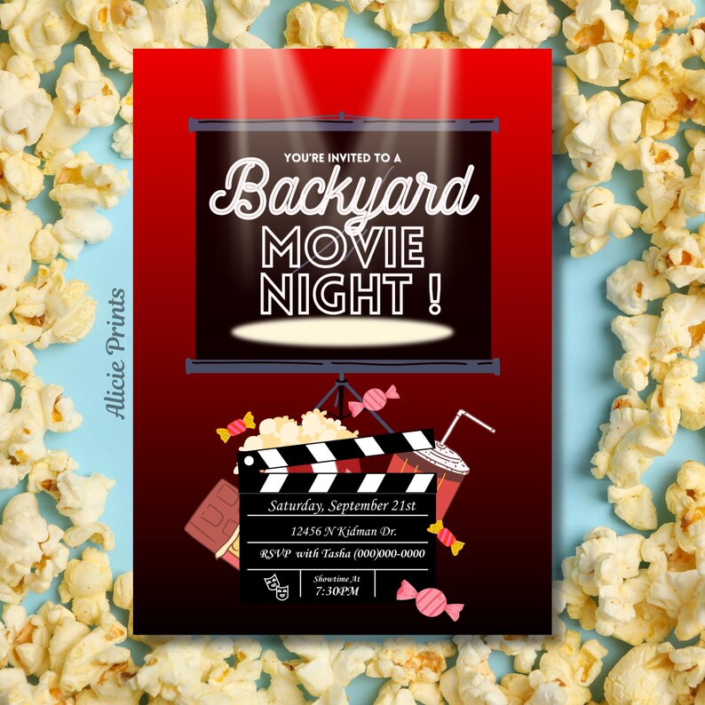EDITABLE Backyard Movie Night Invitations ,custom Outdoor Cinema ...