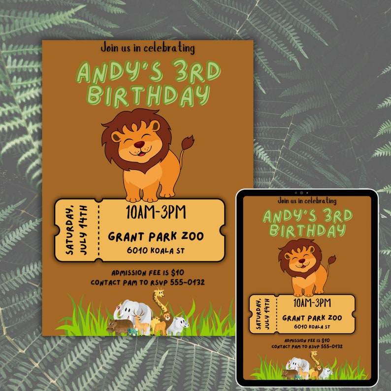 EDITABLE Zoo Birthday Invitation, Boy Girl Birthday, Zoo Ticket, Animal ...