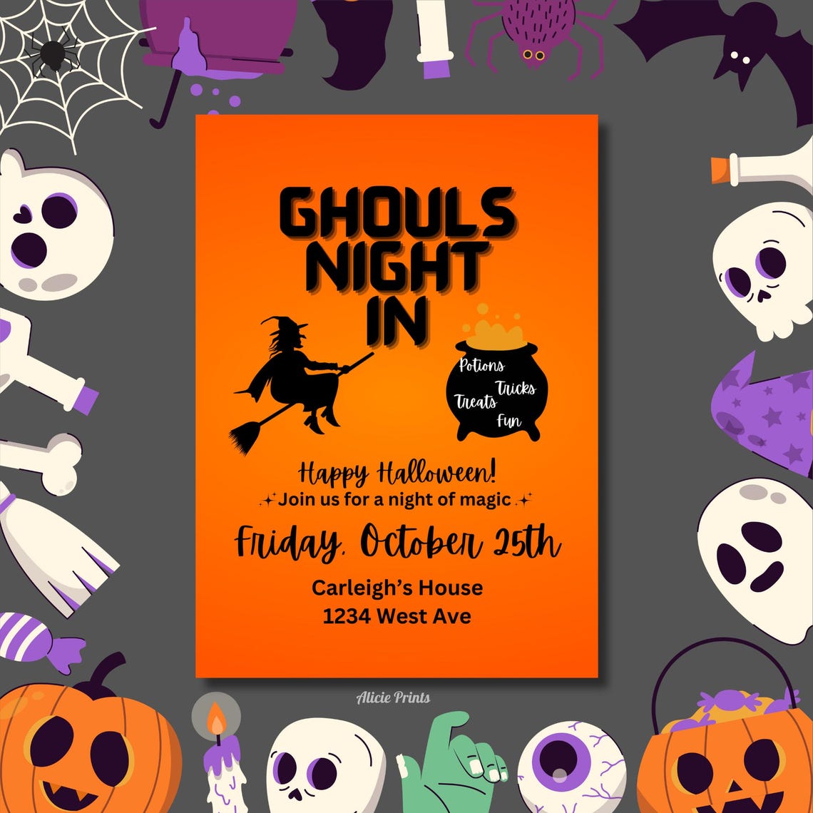 EDITABLE Ghouls Night in Invitations, Wine Night , Sleepover, Birthday ...