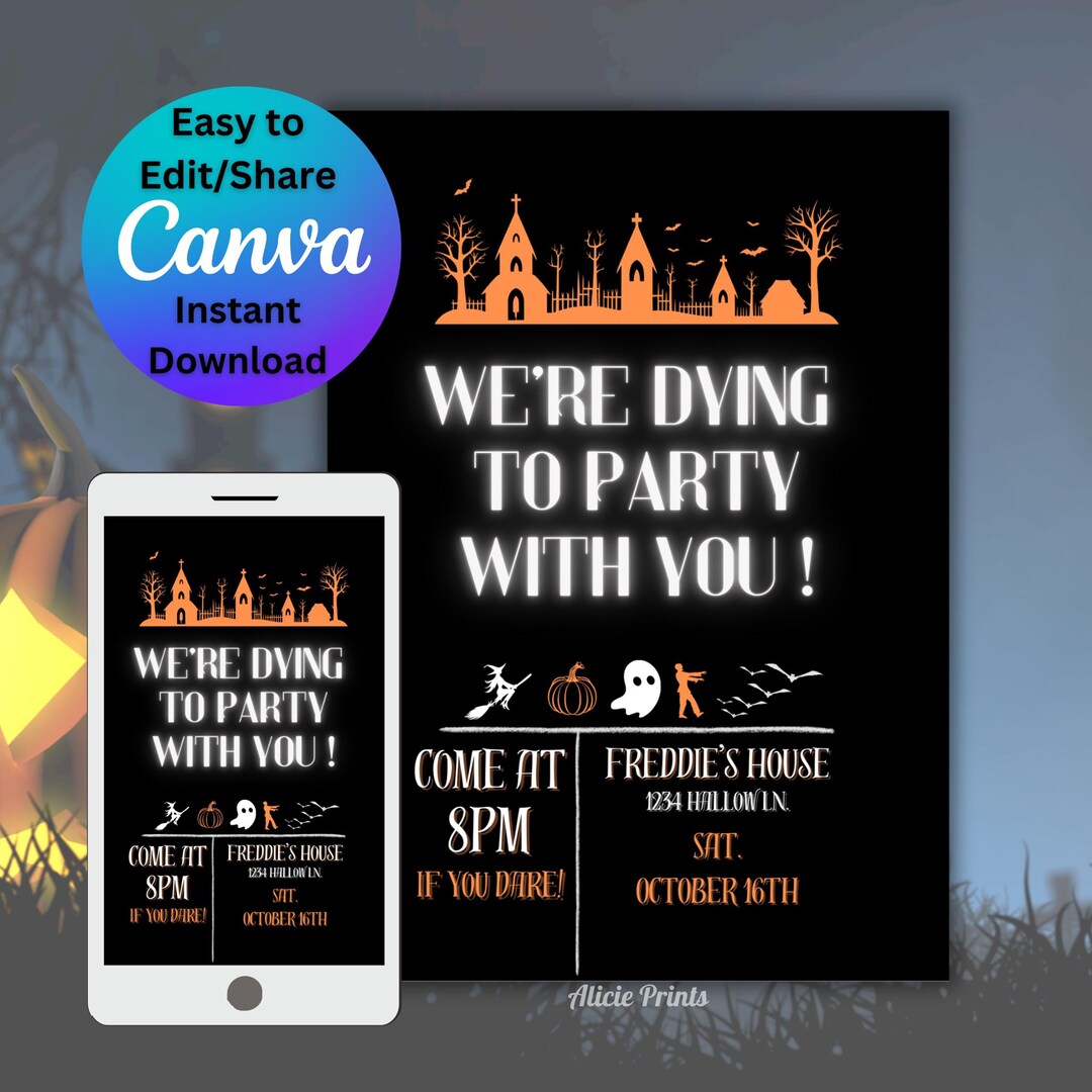 EDITABLE Halloween Party Invitation, Spooky Fall Party Digital Template ...
