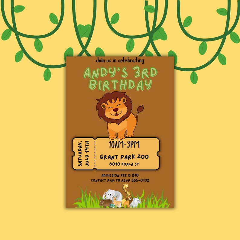 EDITABLE Zoo Birthday Invitation, Boy Girl Birthday, Zoo Ticket, Animal ...