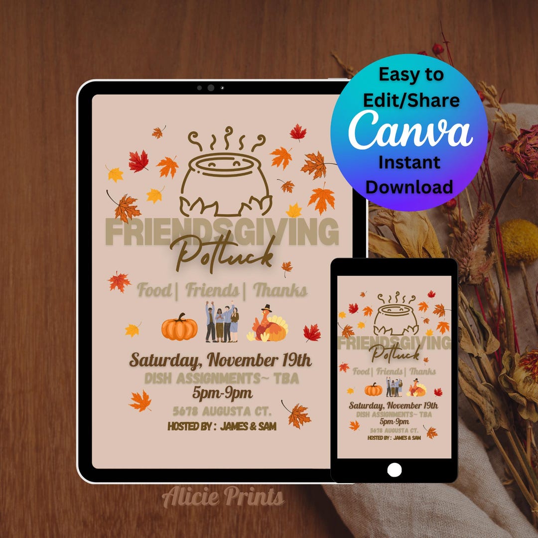 EDITABLE Friendsgiving Potluck Invitation, Work Potluck, Church Potluck ...