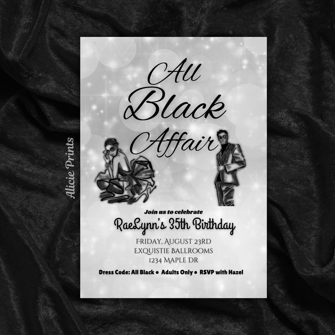 EDITABLE All Black Event Invitation Template , Elegant Milestone ...