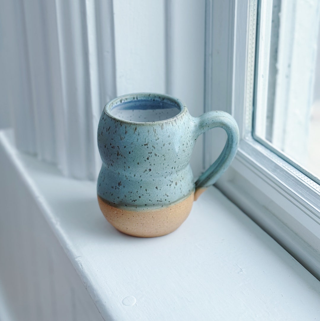 Glacier Blue Bubble Mug, Wheel Thrown Pale Blue Speckled Coffee Cup ...