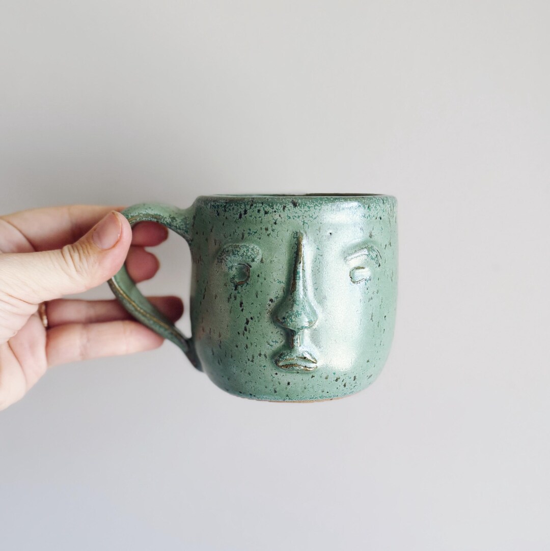 Ceramic Face Mug - Sea Glass Green Pottery Mug Ooak Ceramic Coffee Cup ...