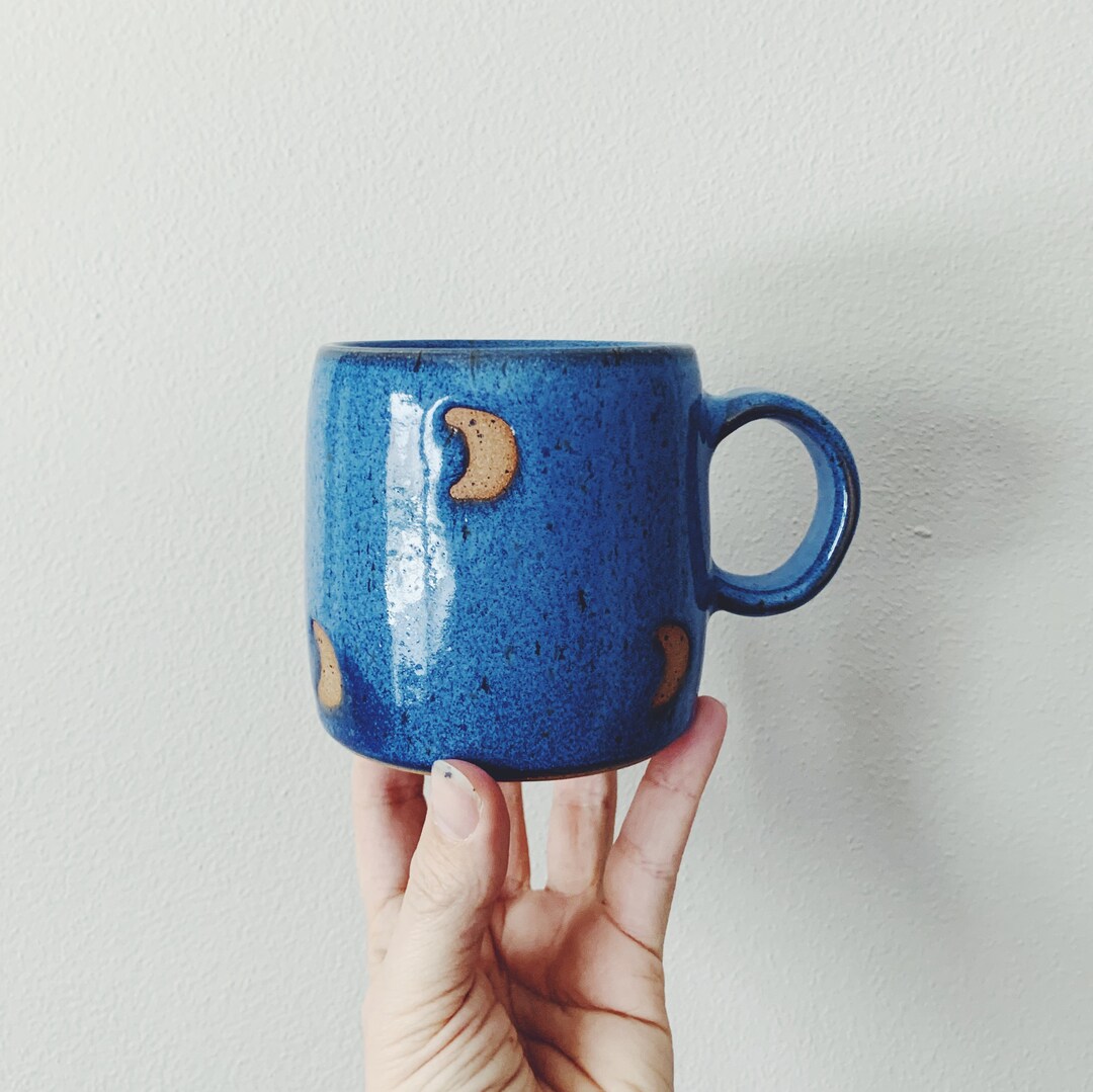 Ceramic Blue Moon Mug Blue Pottery Mug With Crescent Moon - Etsy