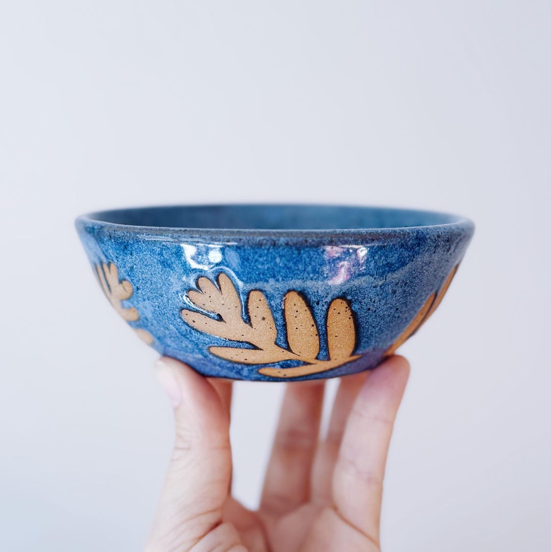 Blue Garden Ceramic Bowl, Blue Ceramic Bowl, Speckled Bowl With Wax ...