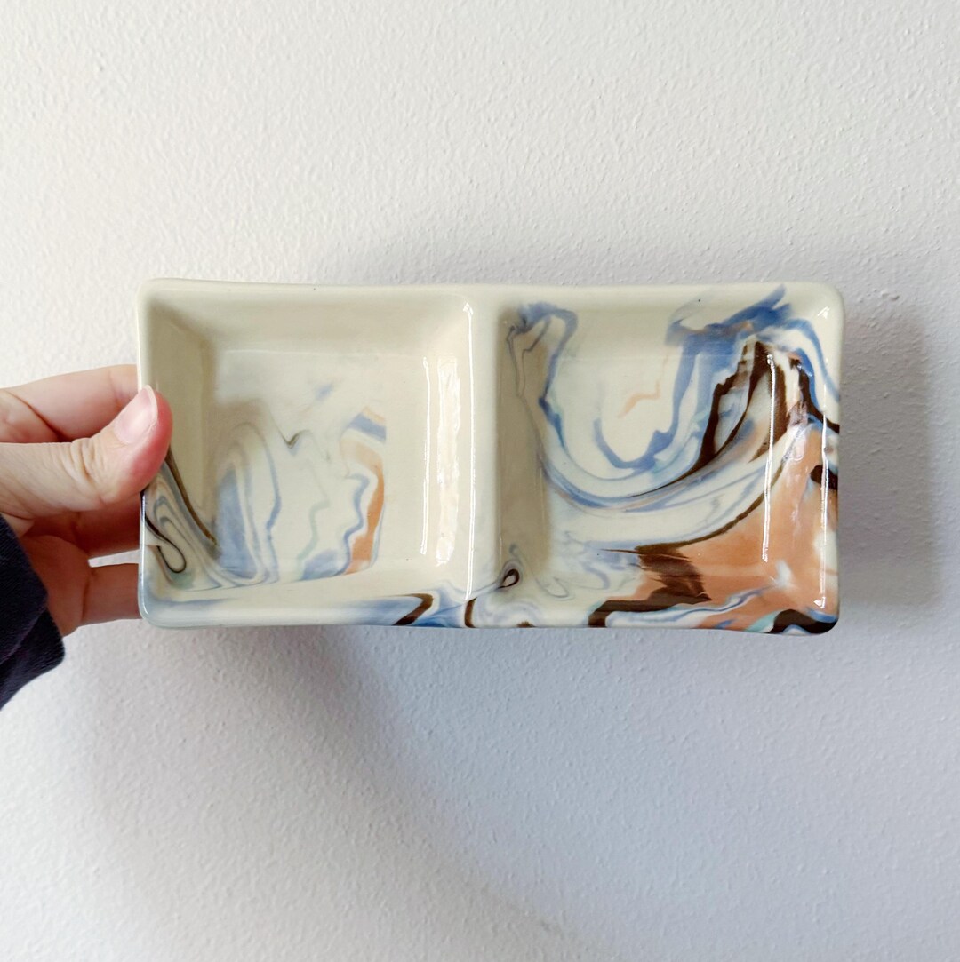 Marbled Ceramic Snack Tray, Ceramic Serving Tray, Marbled Shallow ...