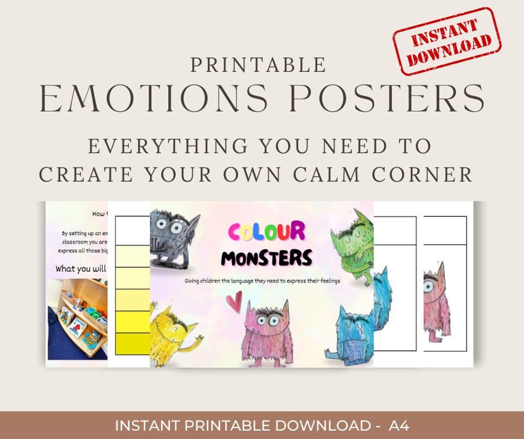 Printable Feelings Posters for Kids | Color Monster Emotions Chart ...