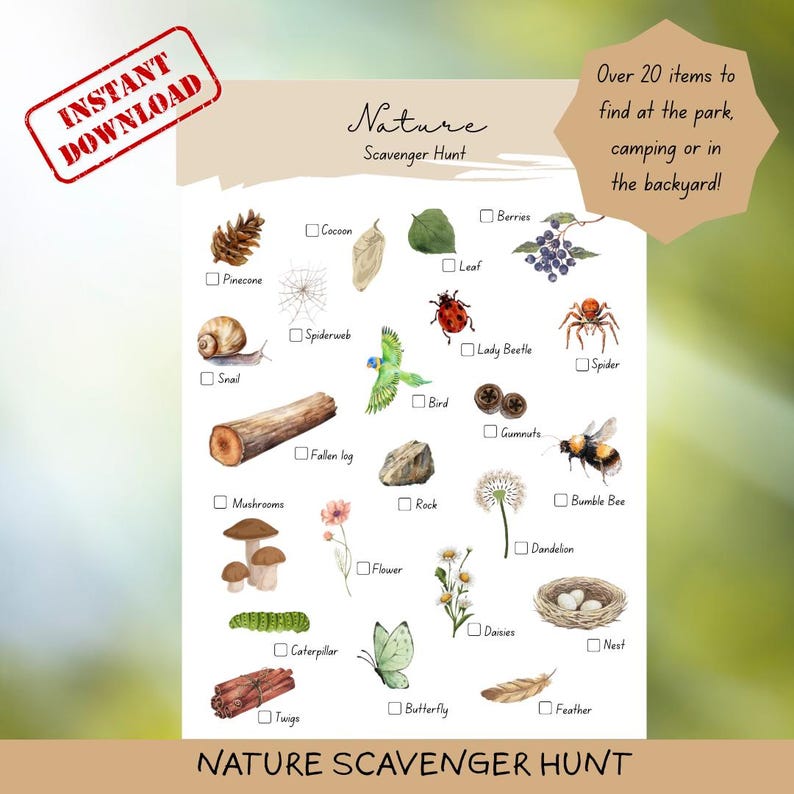 Nature Scavenger Hunt Printable for Kids | Outdoor Activity | Camping ...