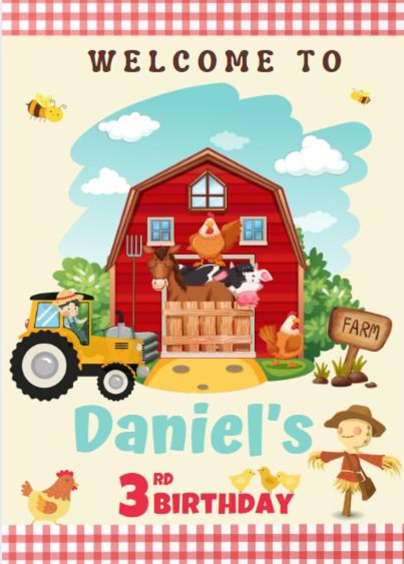 Printable Farm Animal Birthday Sign, Editable Welcome Sign for Farm ...
