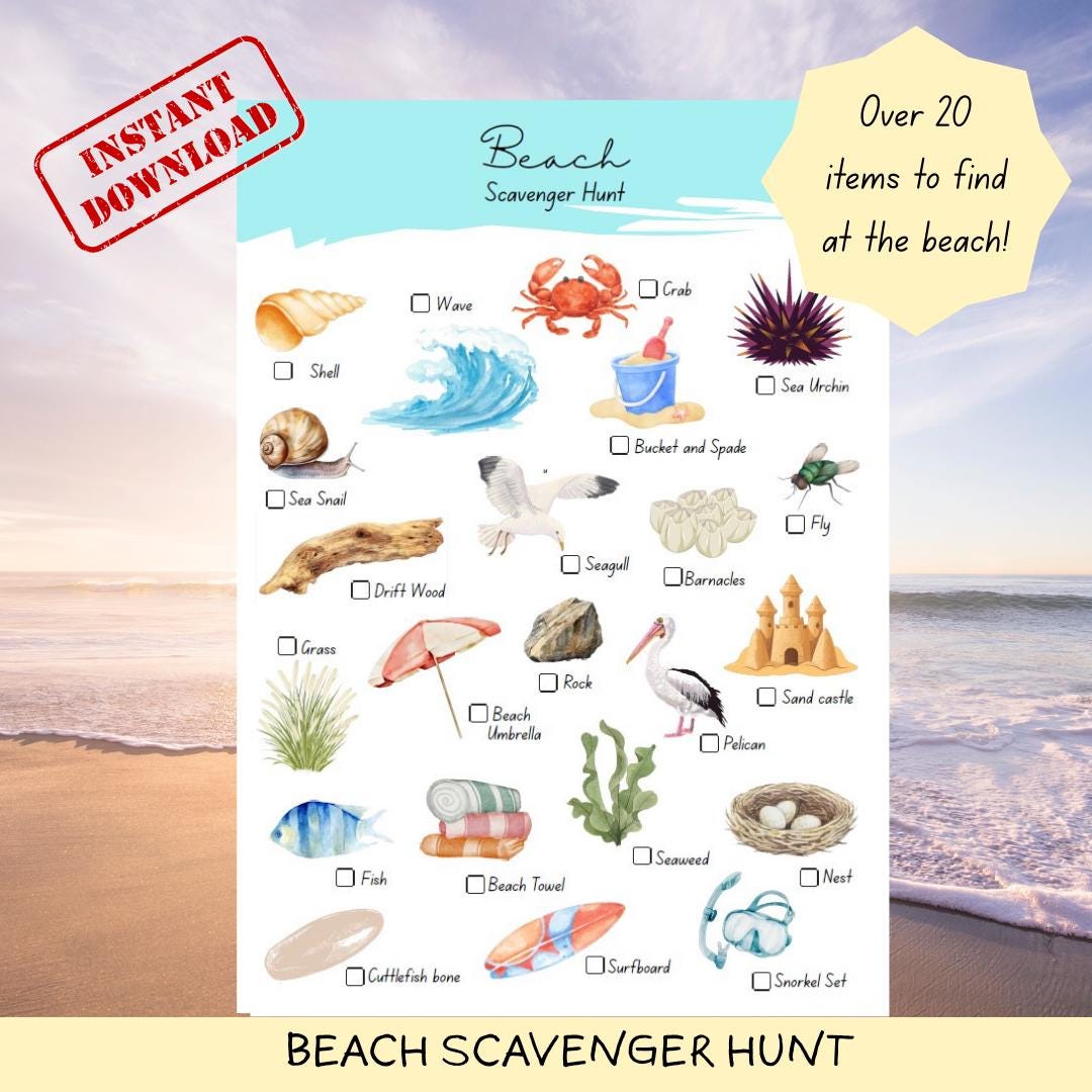 Beach Scavenger Hunt Printable for Kids | Fun Beach Day Activity ...